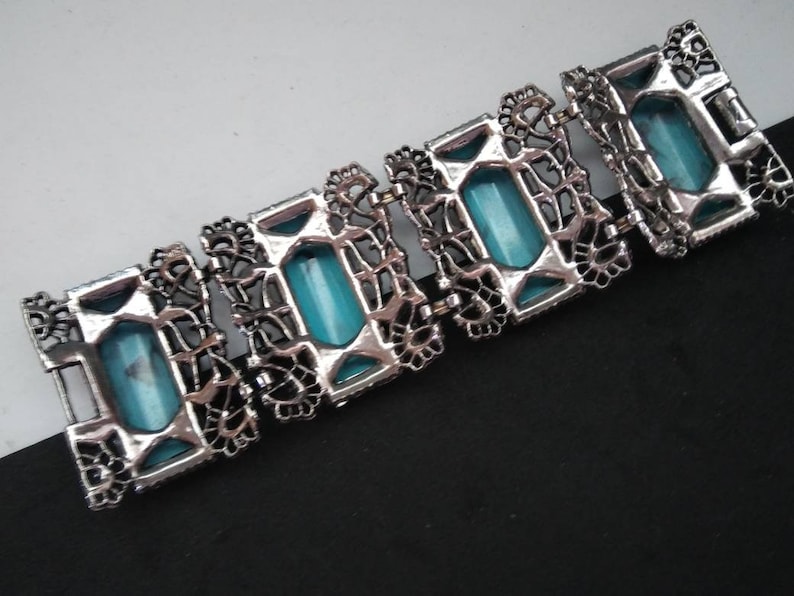 Victorian Gothic 1960s Chunky Wide Faux Turquoise Silver Tone - Etsy