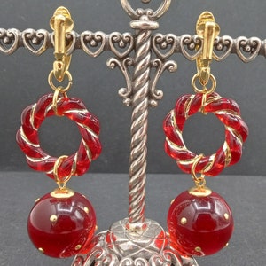 Vintage Red Lucite Balls Clip on Earrings, New Old Stock 1970's 1980's ...