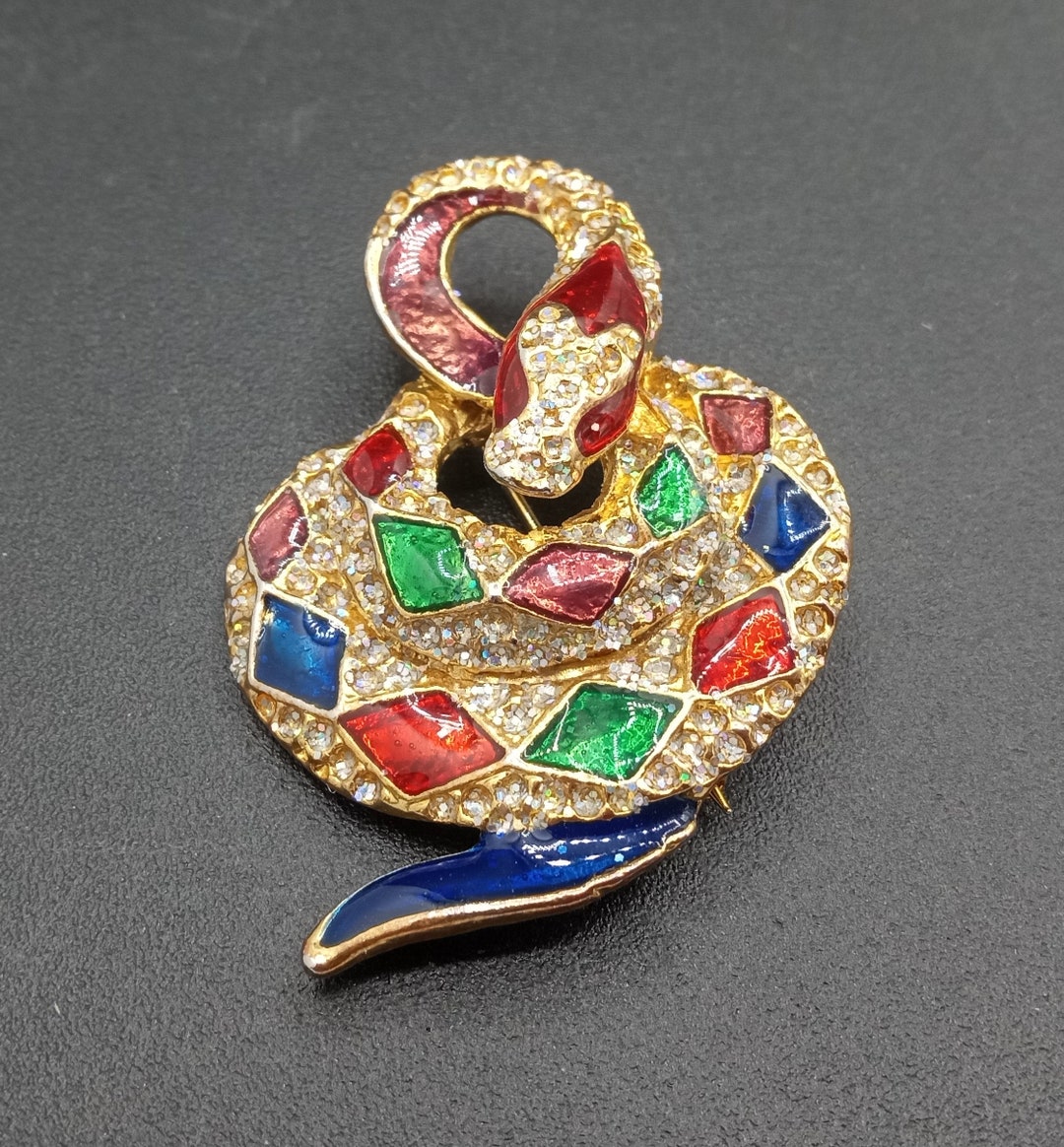 Vintage Rhinestone Snake Brooch Pin - Etsy