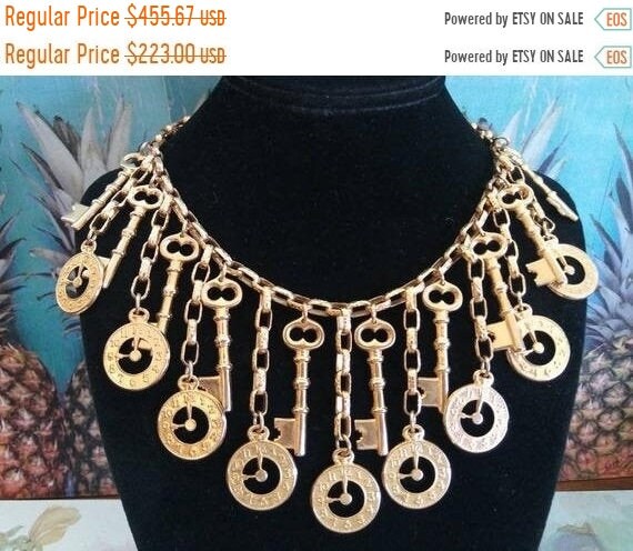 Stylish Vintage Key Clock Charm Bib Statement Pendant Fringe | Etsy