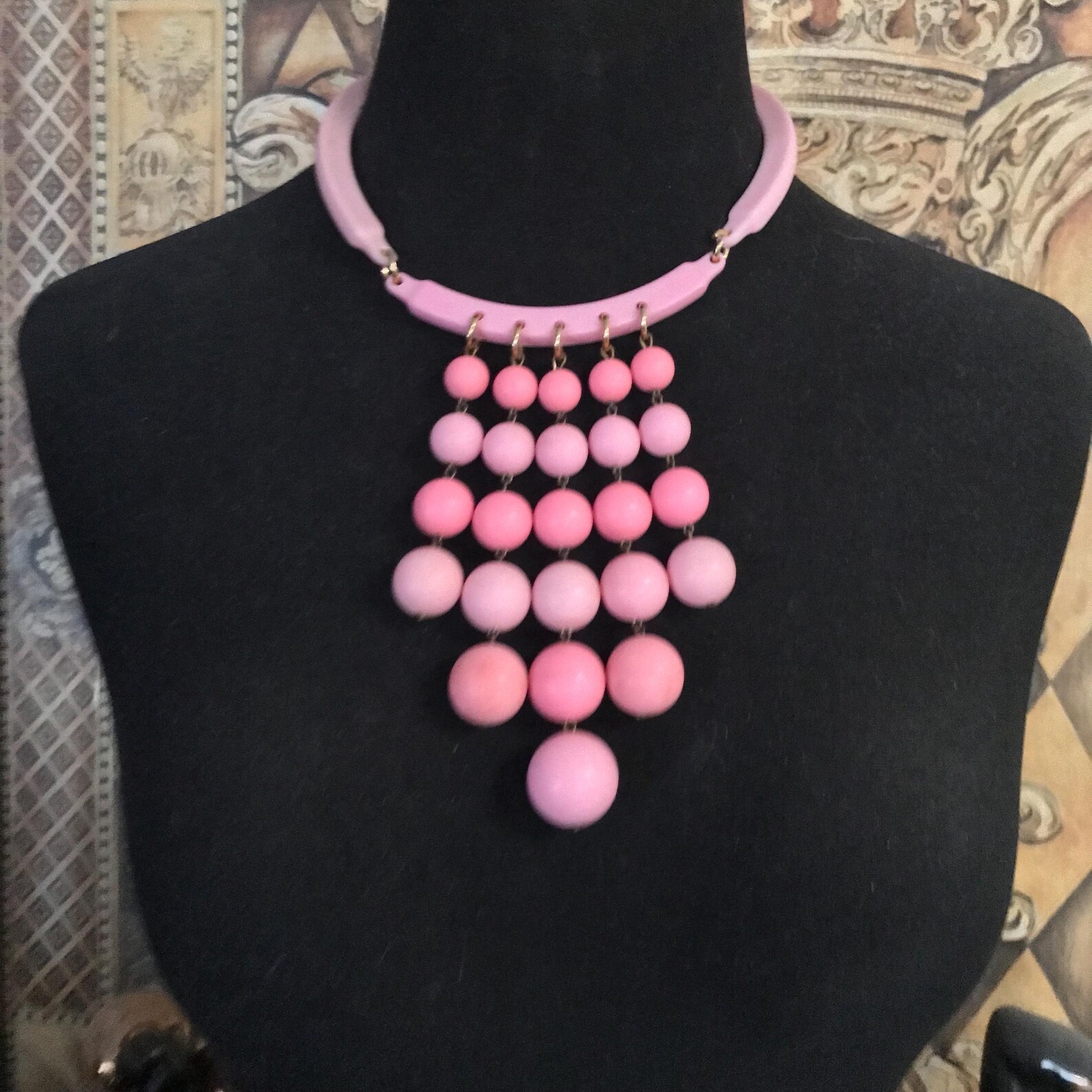 Vintage Pink Waterfall Bib Statement Necklace, Old Hollywood Glam ...