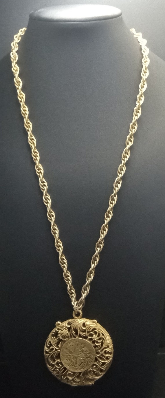 Vintage Cherub Angle Greek God Locket Pendant Necklac… - Gem