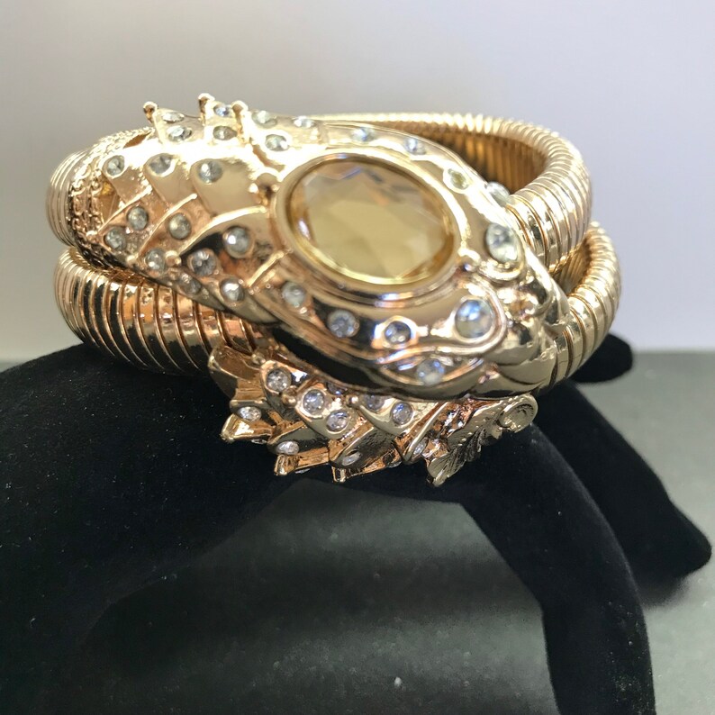 Vintage mythological snake creature rhinestone bangle bracelet | Etsy