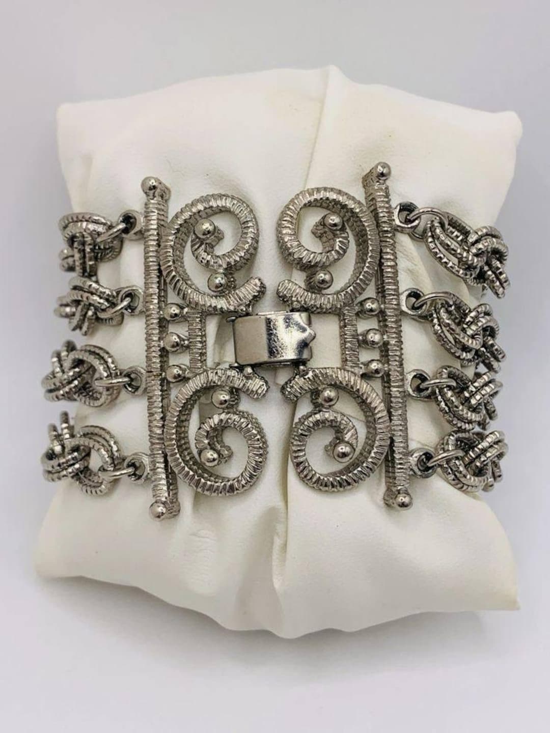 Tara Vintage Designer Signed Chunky Silver Tone 4 Chain Bracelet, 1950 ...