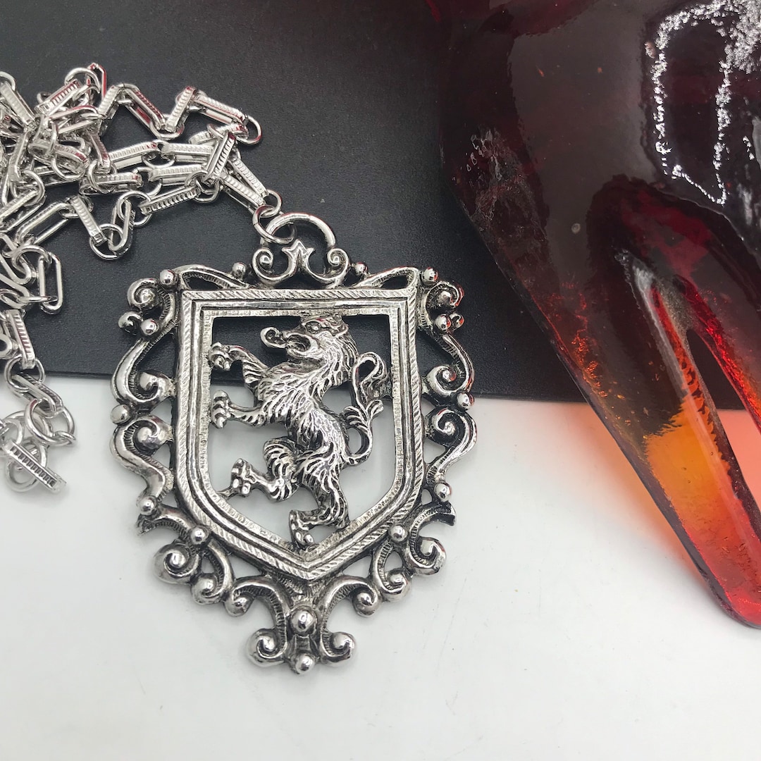 Vintage Silver Tone Lion Heraldic Shield Collectible Pendant - Etsy