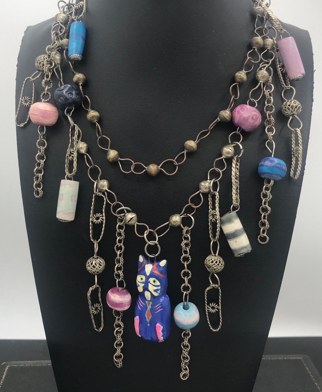 Vintage Long Charm Necklace, Lots of Charms, Cat Jewelry - Etsy