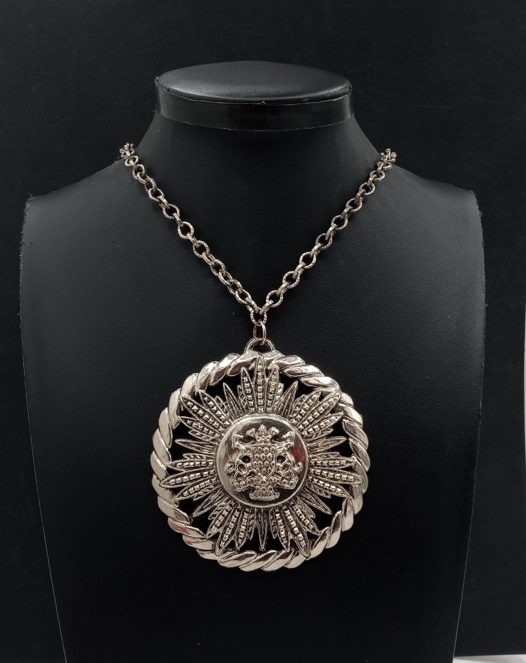 Vintage Heraldic Coat of Arms Style Pendant Necklace 1950's Chunky ...