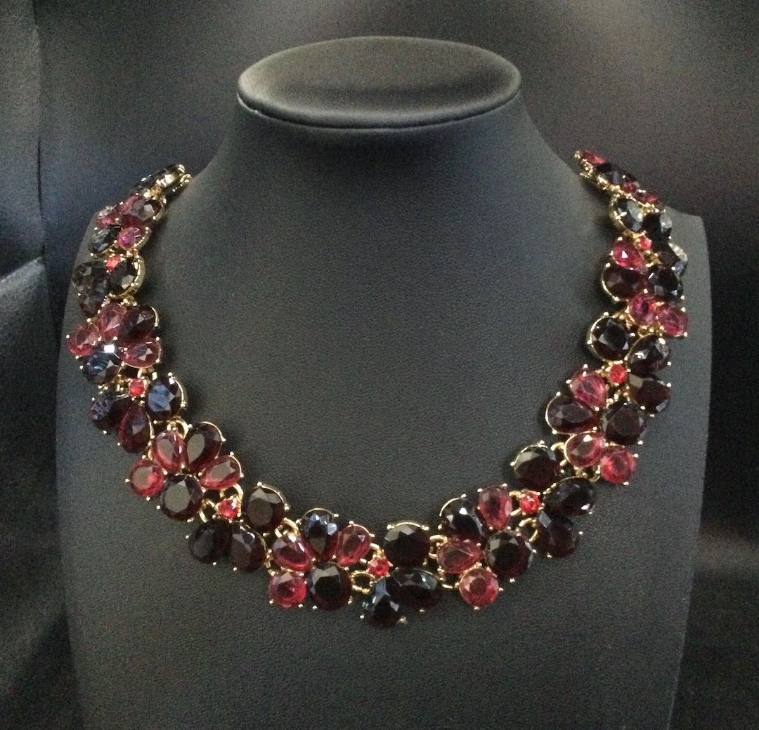 Talbot Vintage Rhinestone Gold Tone Metal Necklace - Etsy