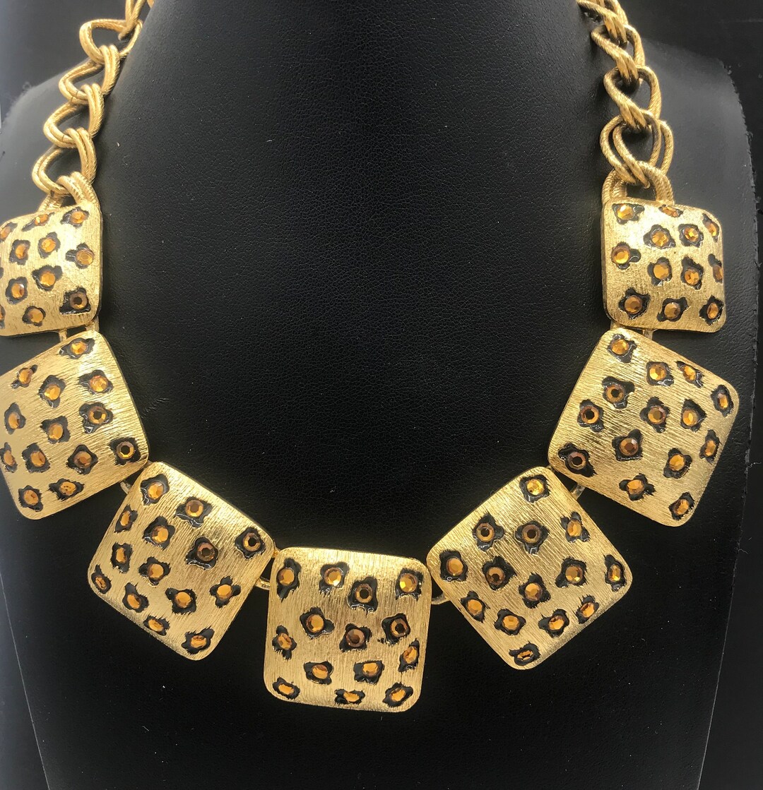 Signed Craft Leopard Rhinestone Necklace, Rare High End Hard to Find ...