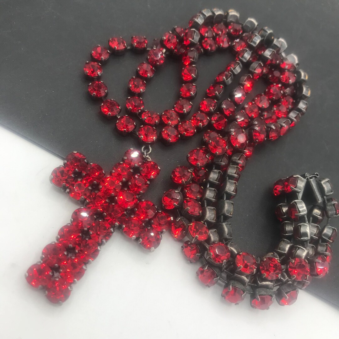 SCOOTER PARIS Necklace, Red Rhinestone Statement Necklace, Vintage Gift ...