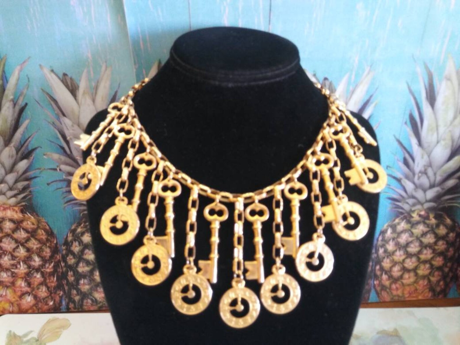 Stylish Vintage Key Clock Charm Bib Statement Pendant Fringe - Etsy