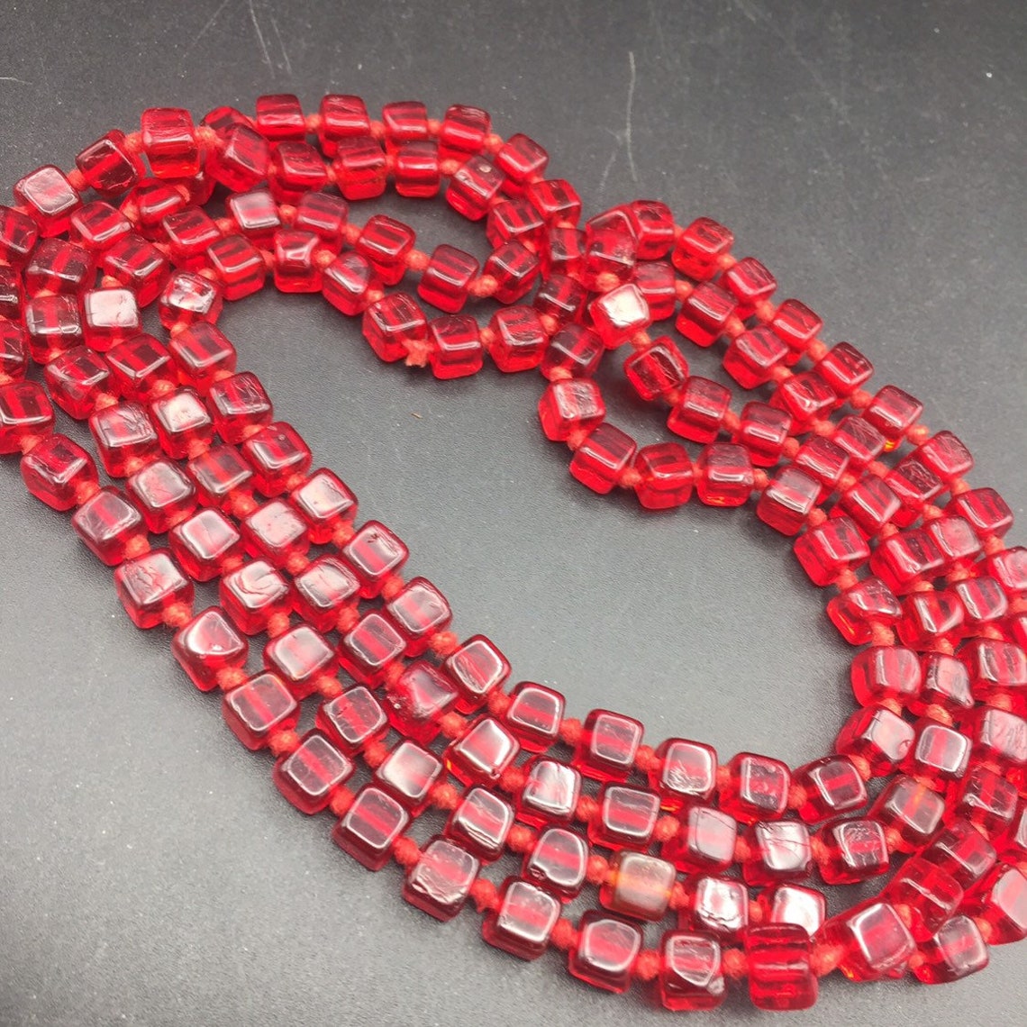 Stunning Long Flapper Crystal Glass Red Necklace 1950s 1960s - Etsy