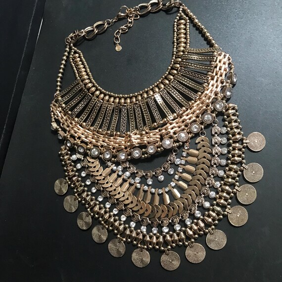 Vintage Rhinestone Huge Statement Bib Necklace - Gem