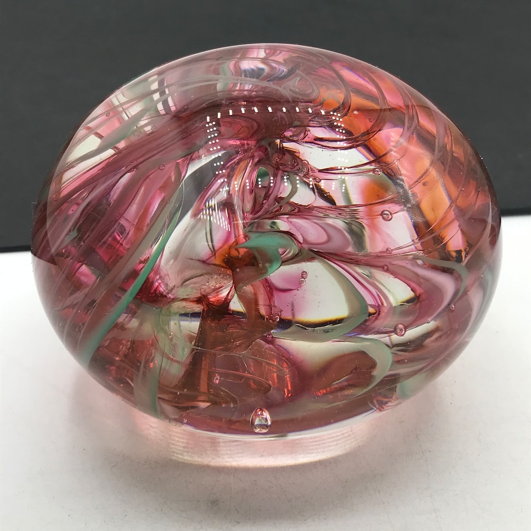 Very Pretty Heavy Glass Paperweight - Vintage Home Office Decor ...