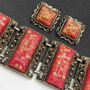 Vintage Red Glitter Lucite Bracelet Earring Jewelry Set, Mid-century ...