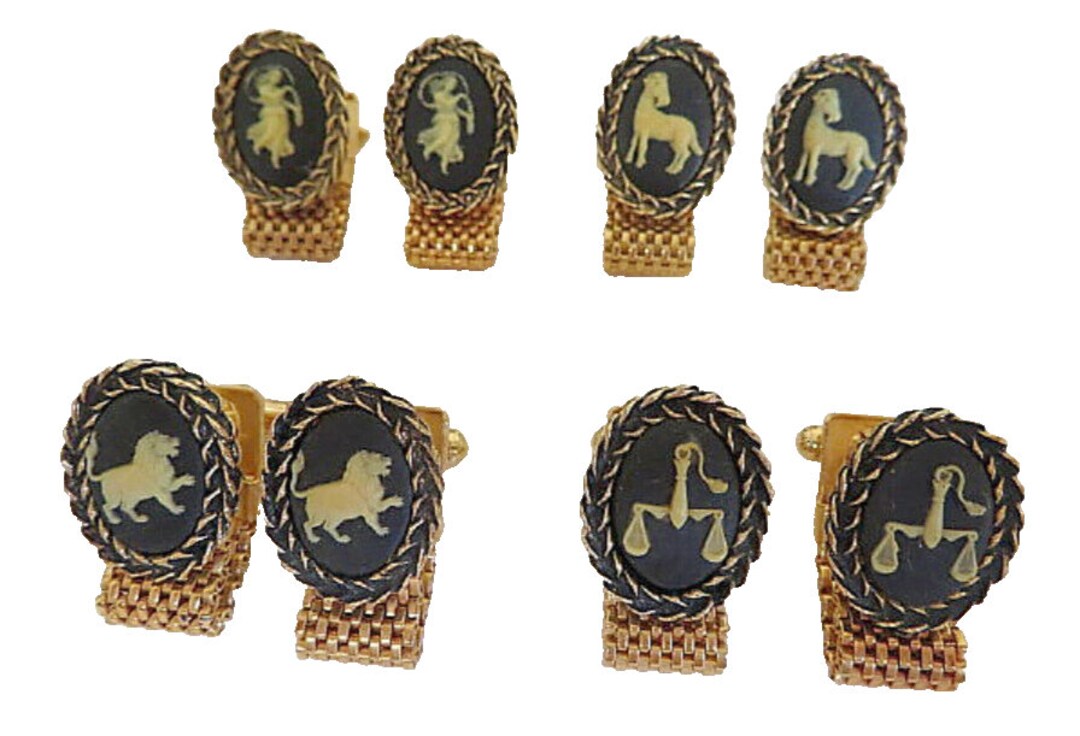 Vintage Cufflinks Lot of 4 Retro Zodiac Signs New Old Stock Jewelry Mid ...