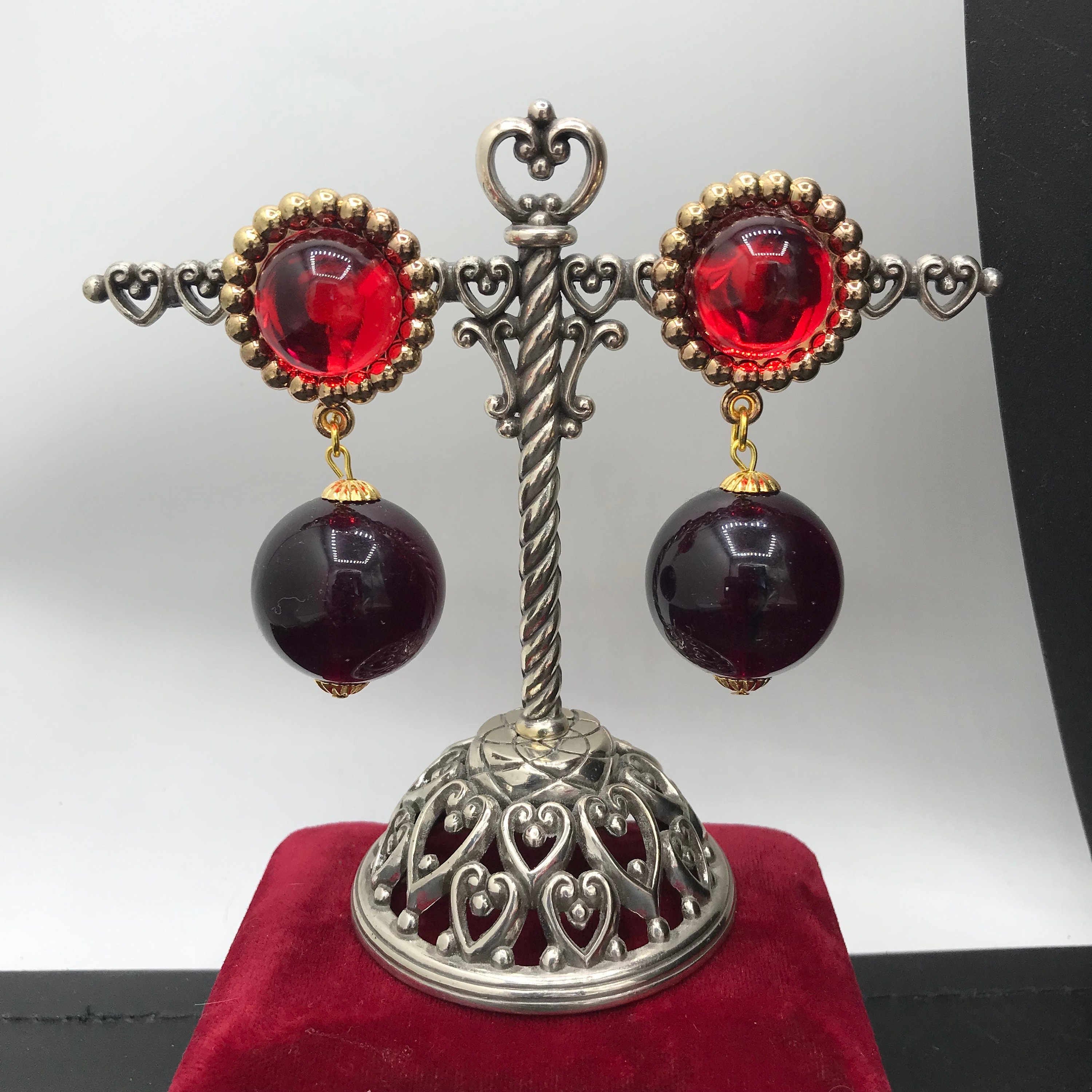 Vintage Red Lucite Balls Clip on Earrings, New Old Stock 1970's 1980's ...