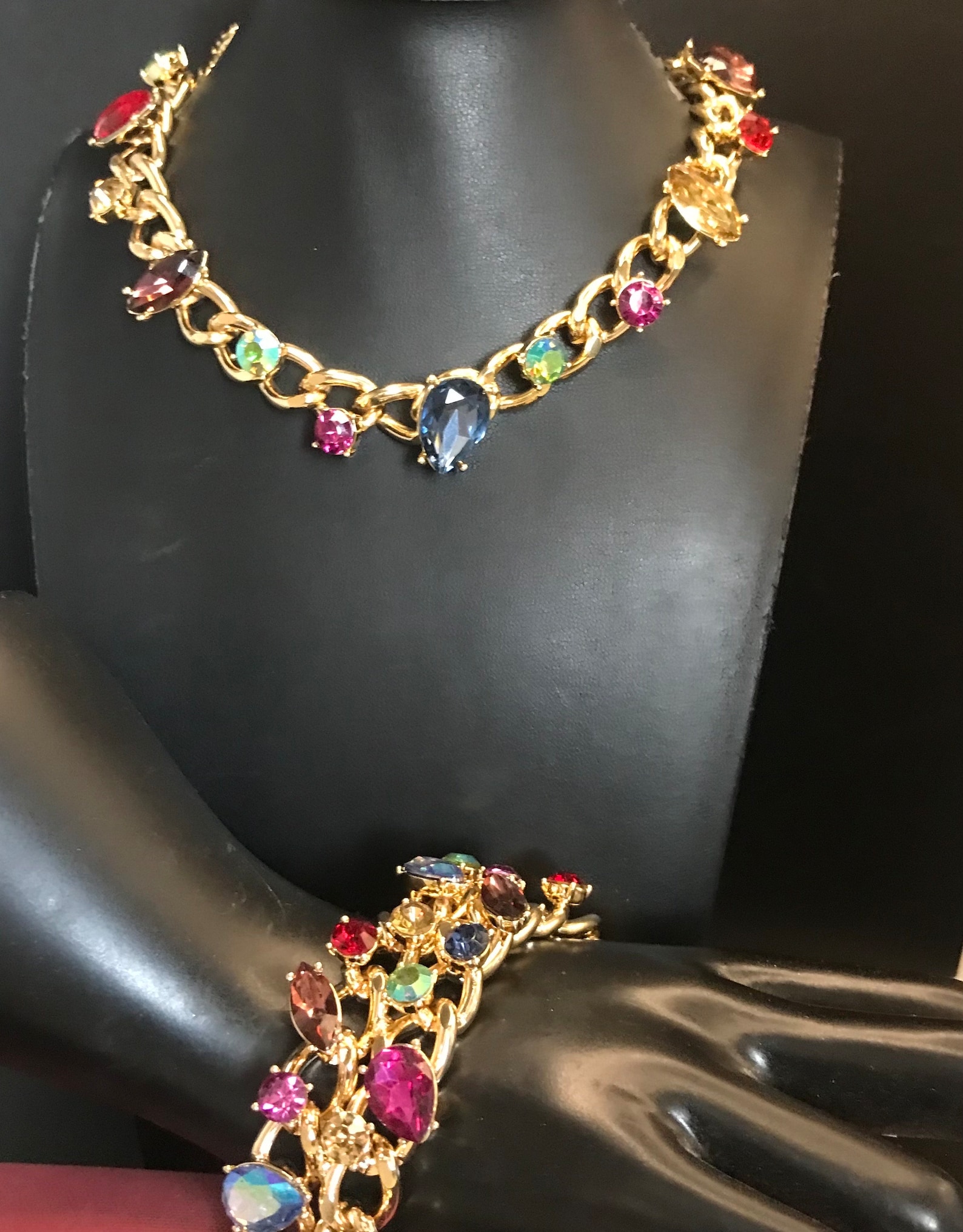 Vintage Necklace Bracelet Jewelry Set, 1990s Rhinestone Jewelry ...
