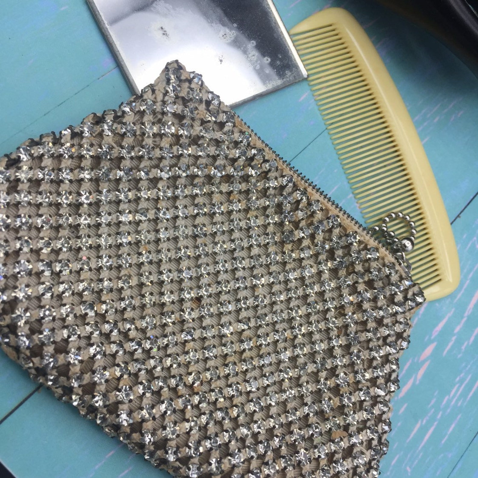 1930s 1940s Art Deco Era Rhinestone Coin Purse Mirror & Comb - Etsy
