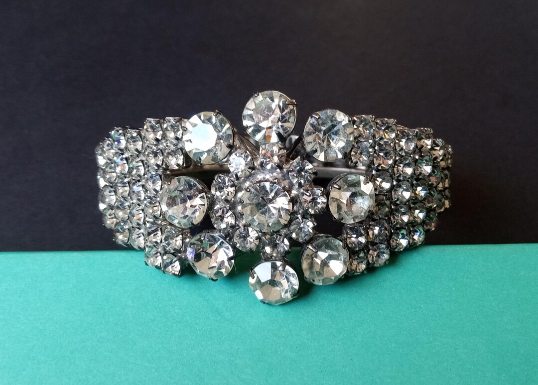 Vintage Clamper Rhinestone 1950's Bracelet, Wedding Bridal Jewelry ...