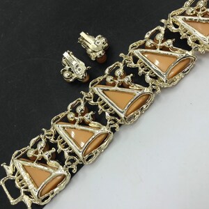 PAM Designer Signed Jewelry Set, Vintage Orange Lucite Bracelet Earring ...