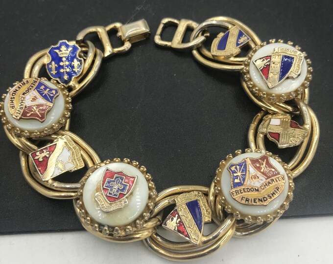 Vintage Bracelet, Heraldic Shield Crest Coat of Arms Jewelry, Chunky ...