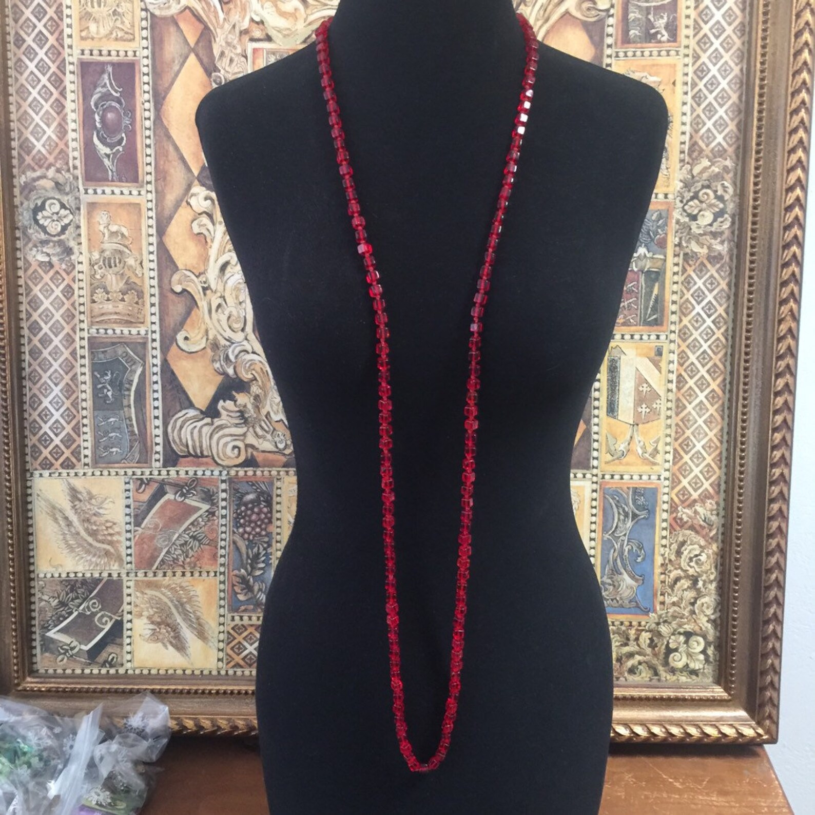 Stunning Long Flapper Crystal Glass Red Necklace 1950s 1960s - Etsy
