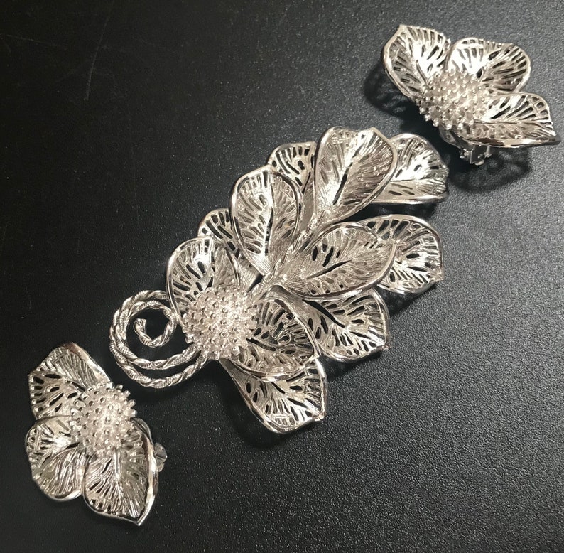 JUDY LEE Jewelry Set Vintage Floral Large Brooch Earring, Designer ...