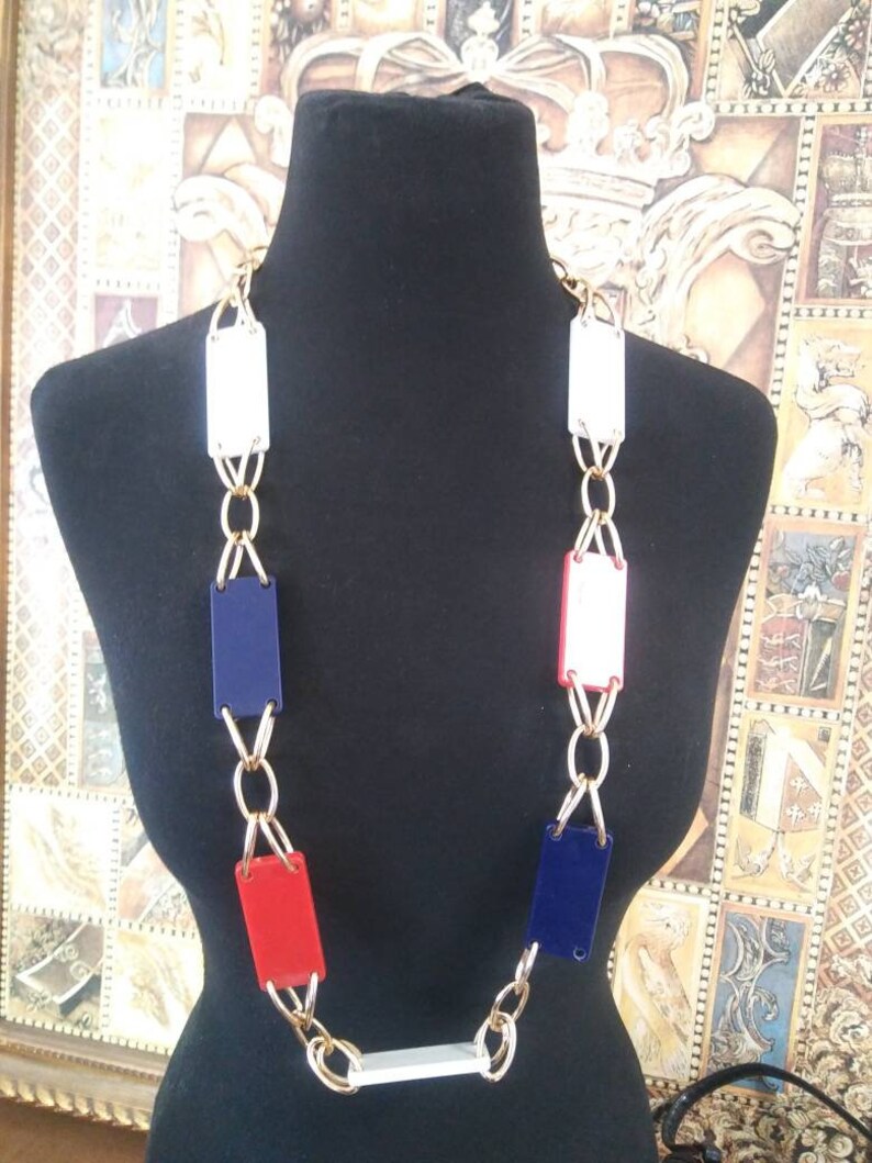 1970's Vintage Red White and Blue Gold Chunky Chain - Etsy