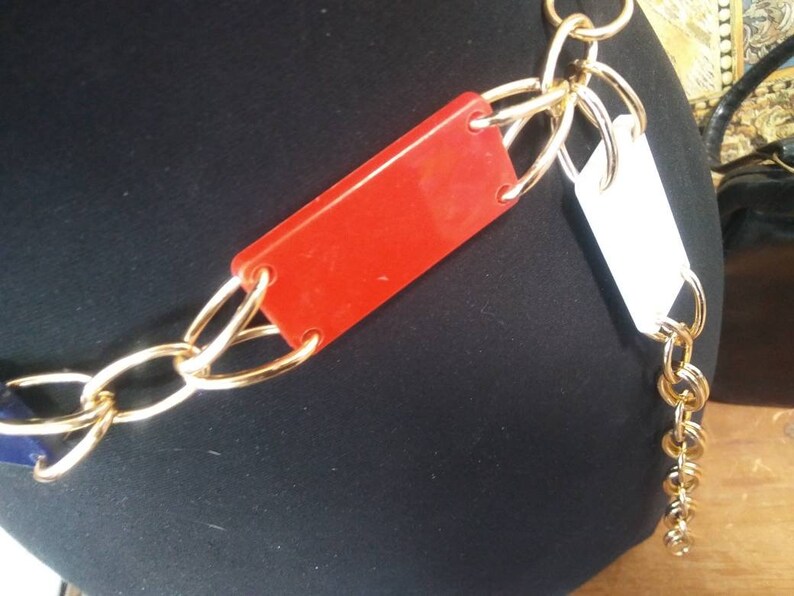 1970's Vintage Red White and Blue Gold Chunky Chain - Etsy