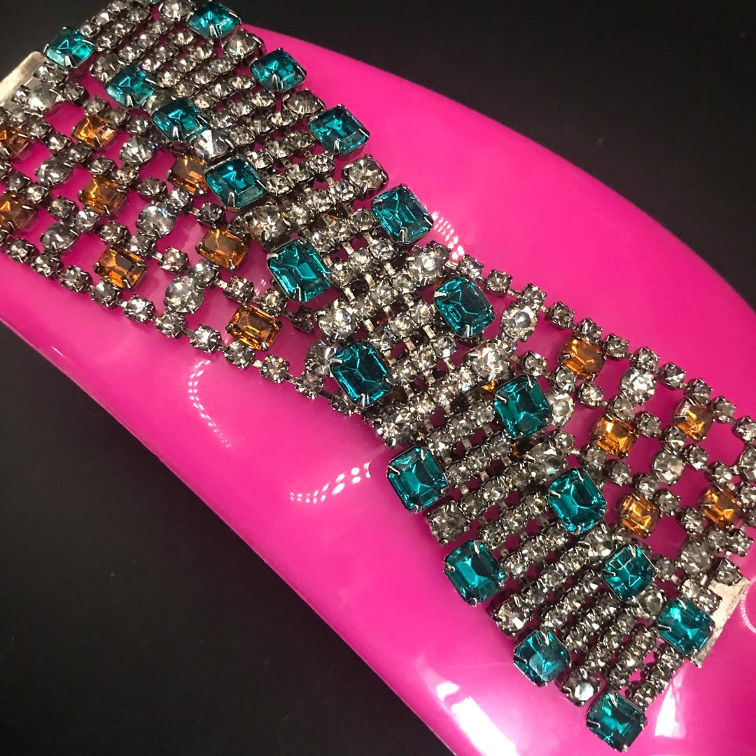 TOM BINNS Signed Retro Rhinestone Bracelet * Statement Vintage Jewelry ...