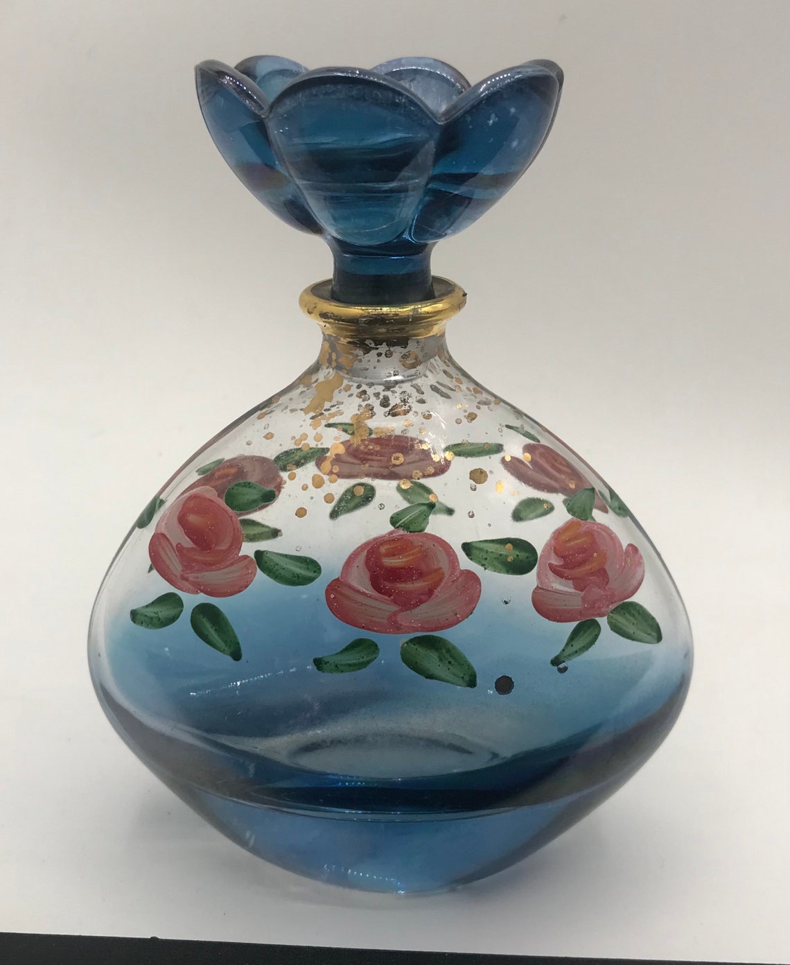 Vintage Pink Flower Perfume Bottle Aqua Glass Hand Painted - Etsy