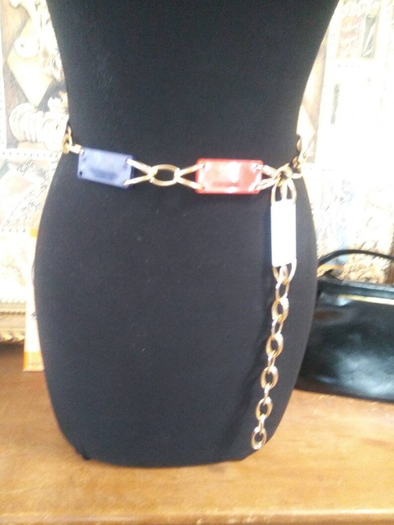 1970's Vintage Red White and Blue Gold Chunky Chain - Etsy