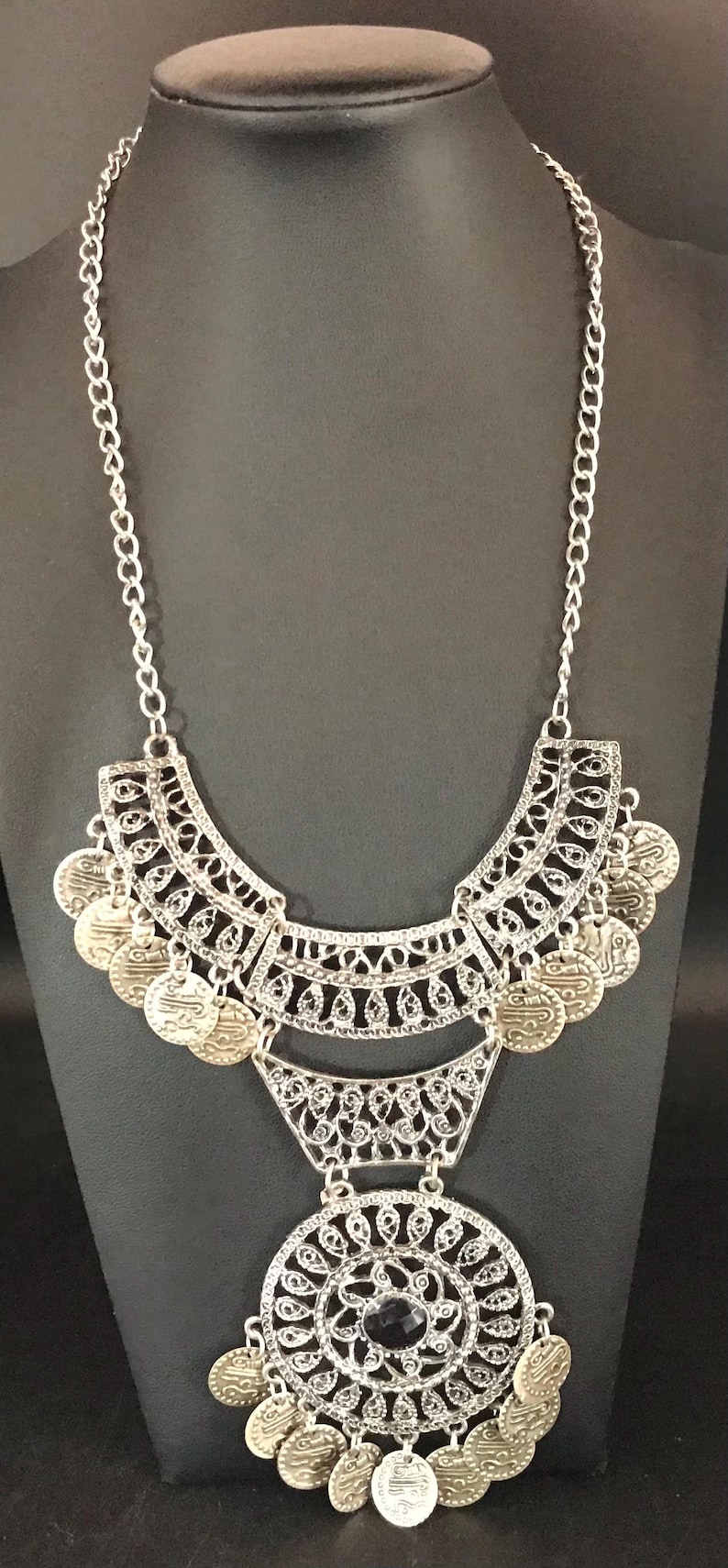 Vintage Silver Tone Coins Statement Pendant Necklace - Etsy