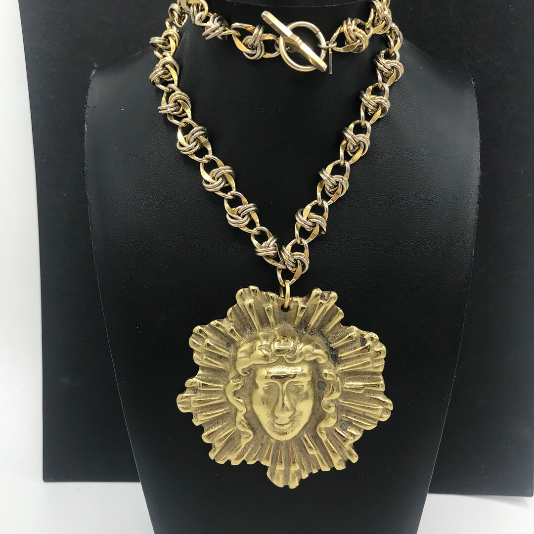 Medusa Large Pendant Face Necklace Designer Signed 1990 VM Newport ...