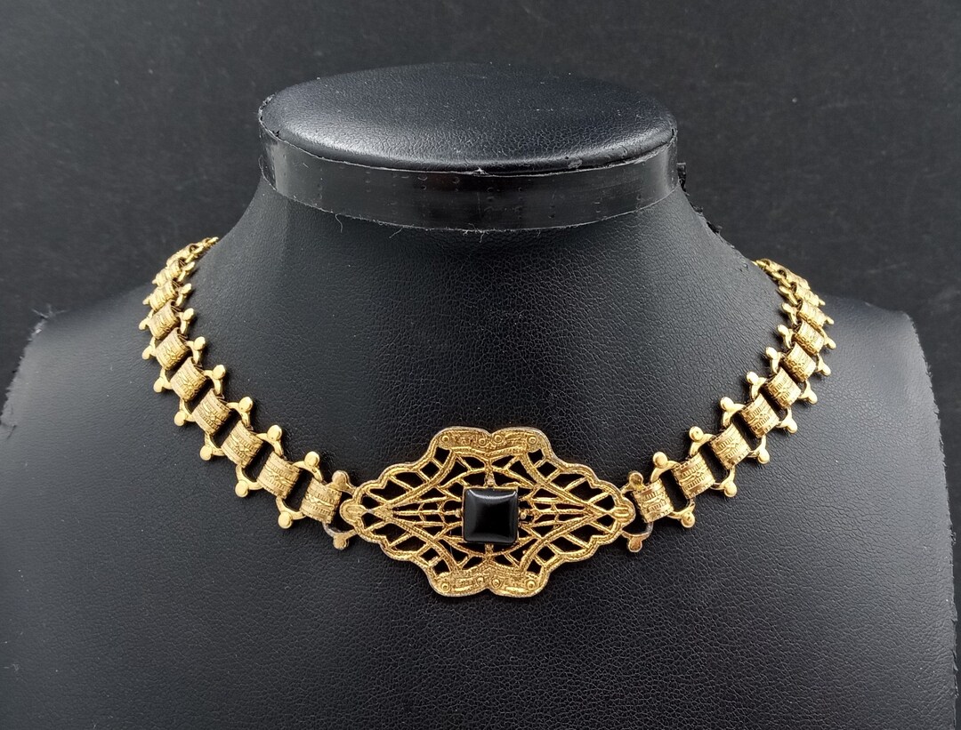Vintage Book Chain Choker Necklace, 1940's 1950's Art Deco Mid Century ...