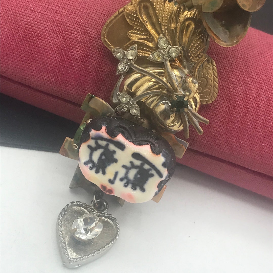 Cute Painted Lady Face Rhinestone Brooch, Collectible Unsigned Sally ...