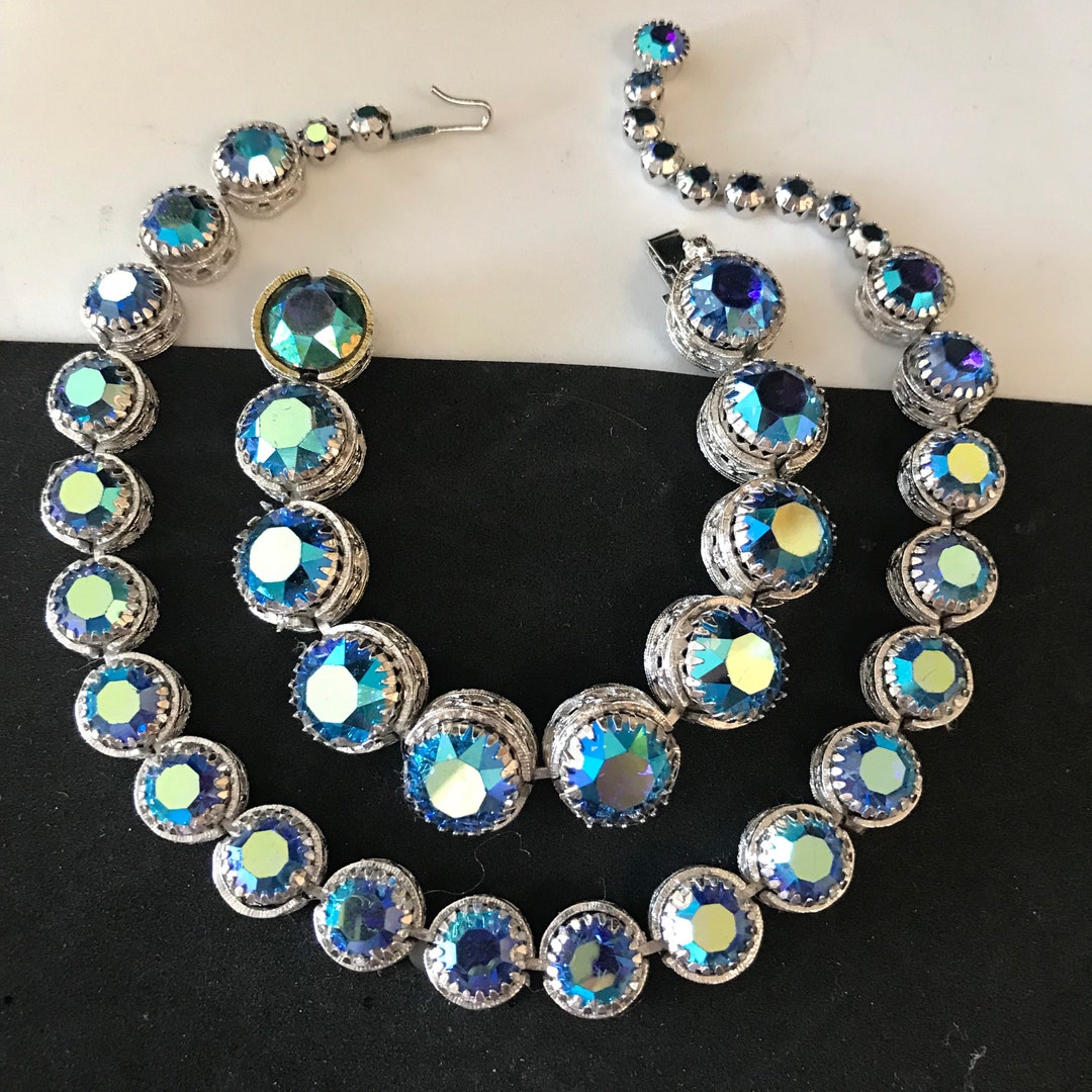 Vintage Kramer AB Rhinestone Necklace Bracelet Signed Demi Parure Mid ...