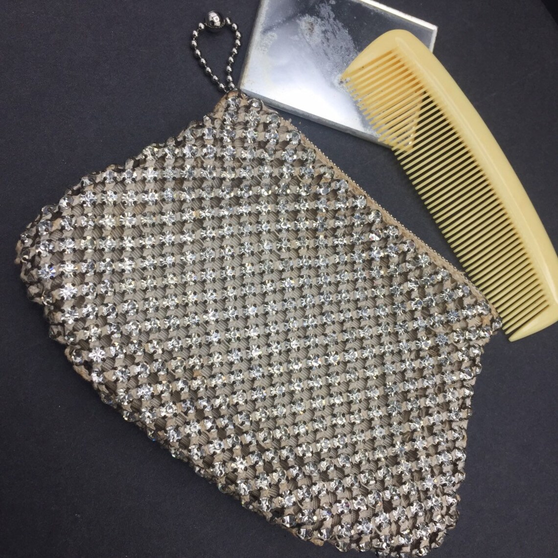 1930s 1940s Art Deco Era Rhinestone Coin Purse Mirror & Comb - Etsy