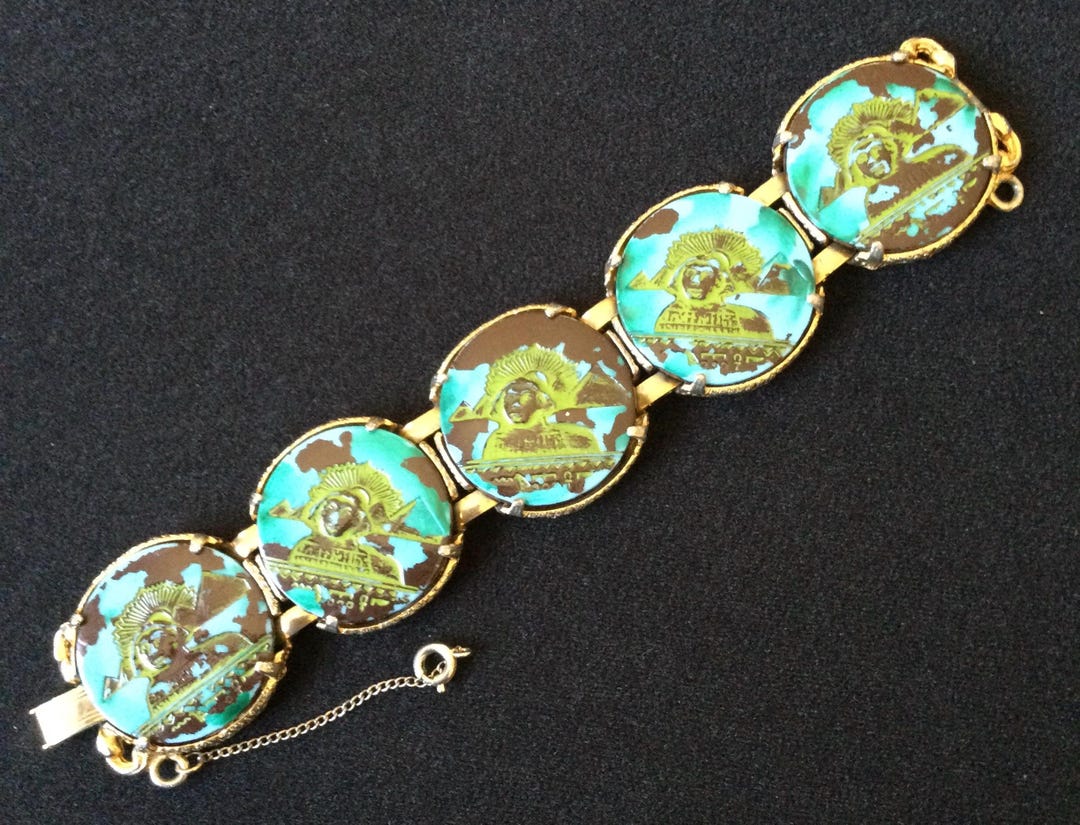 Max Neiger Vintage Aqua Blue & Green Lucite Gold Tone Metal Face ...