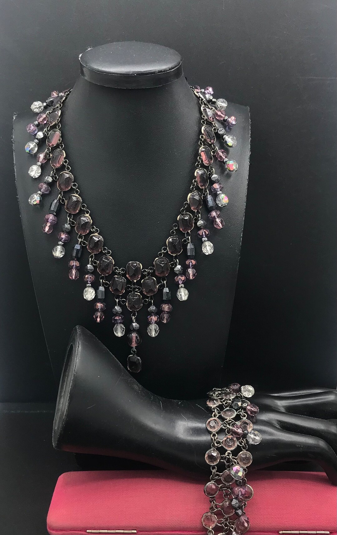 Cynthia Jean Vintage Purple Glass Necklace Bracelet Set * Demi Parure ...