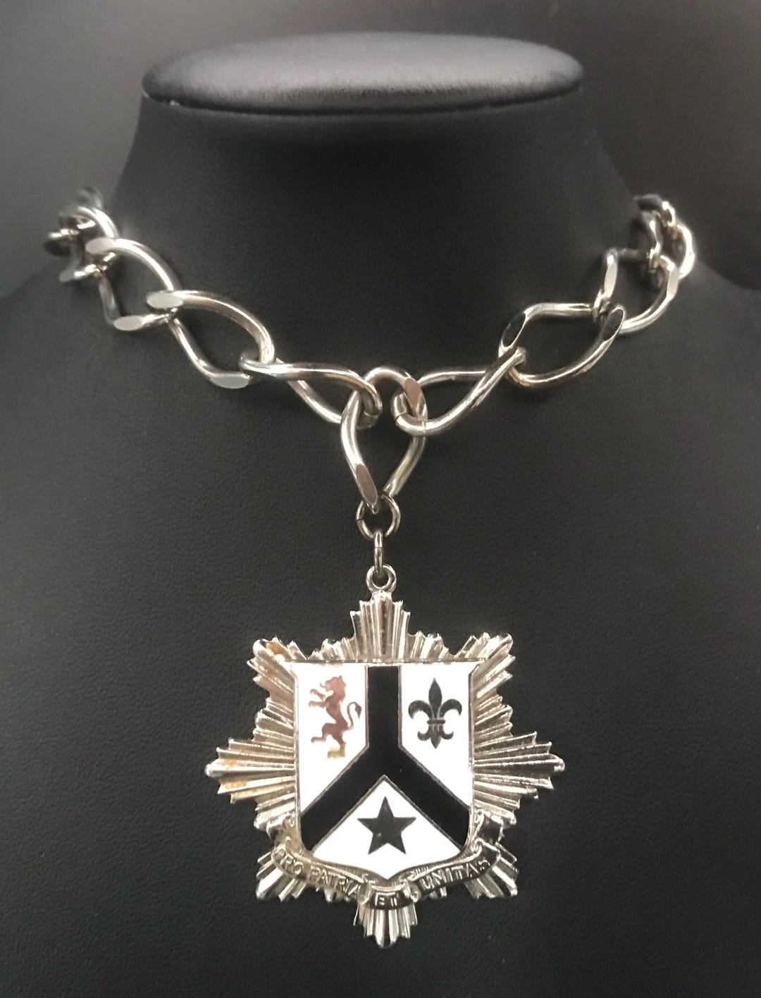 Vintage Silver Tone Chain Lion Heraldic Coat of Arms Pendant Necklace ...