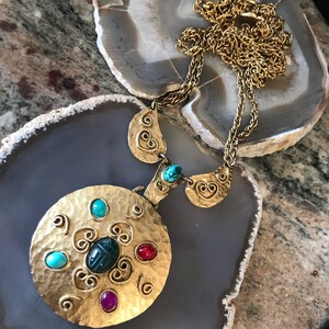 Designer Signed Julio Marsella Etruscan Long Chain Necklace & Large ...