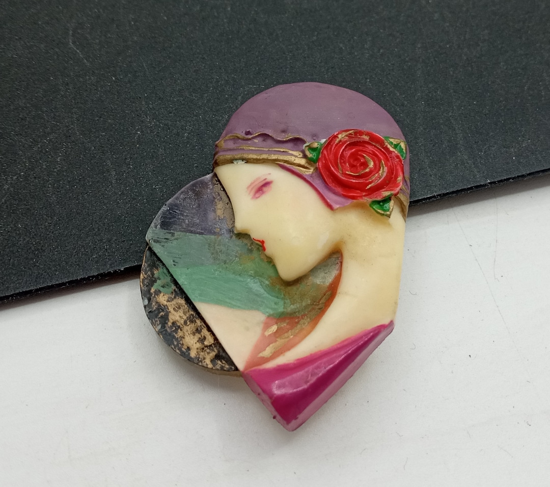 Vintage Plastic Lady Face Brooch Pin - Etsy