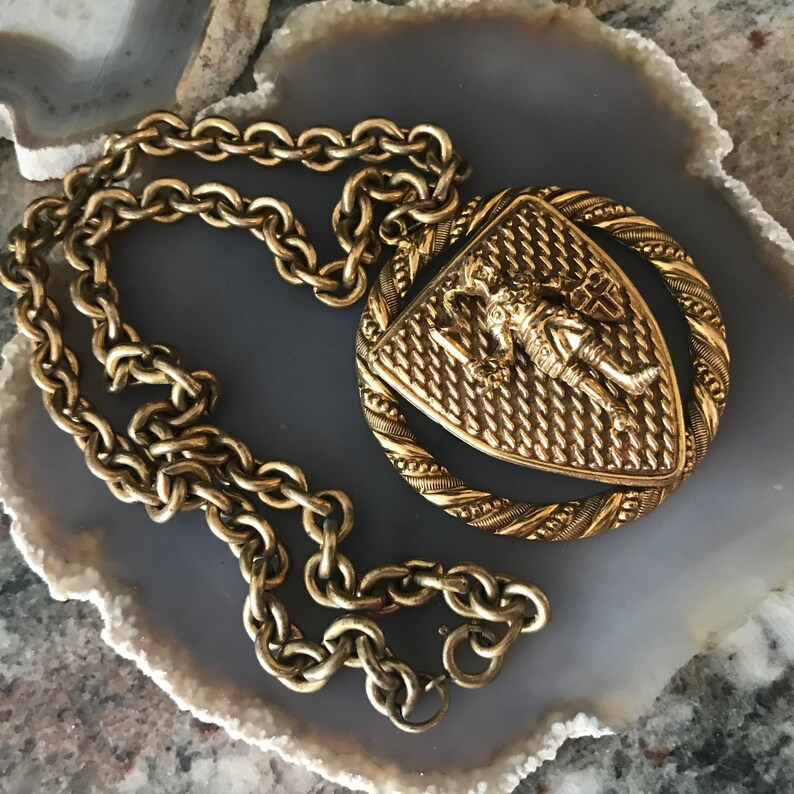 Vintage Heraldic Shield Coat of Arms Style Gold Tone Metal Pendant ...