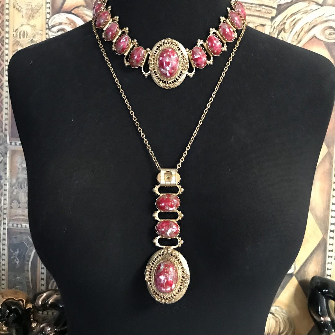 Art Deco Book Chain Choker & Necklace, Wide Bracelet Set, 1940s 1950's ...