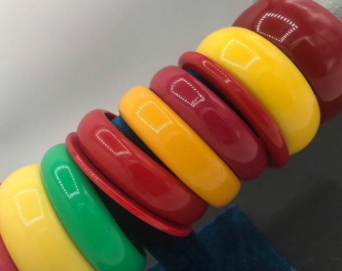 Colorful 1980s Set of 13 Bangle Bracelets, Green, Yellow, Red, Pink ...