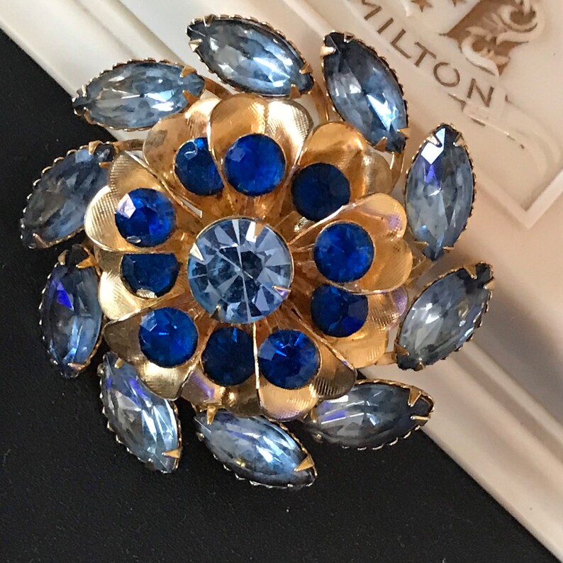 Vintage Blue Rhinestone Brooch 1950's 1960's Jewelry - Etsy