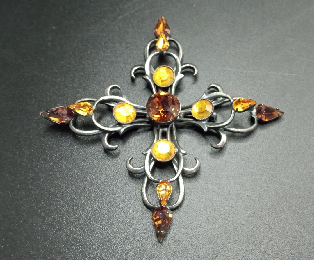 Jeanne Large Vintage Designer Signed Rhinestone Maltese Cross Brooch ...