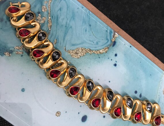 Red rhinestone bracelet, 1950s jewelry high-end stunn… - Gem